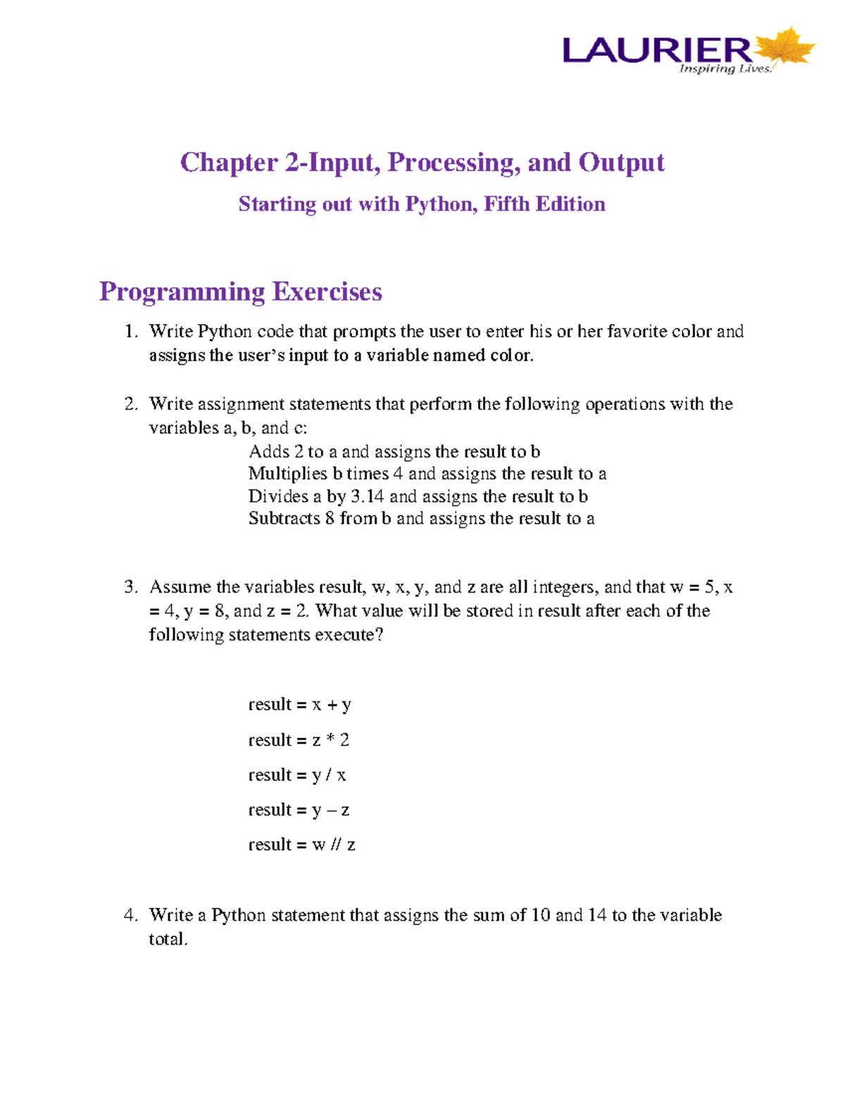 Practice Problems - Chapter 2-Input, Processing, and Output Starting out with Python, Fifth ...
