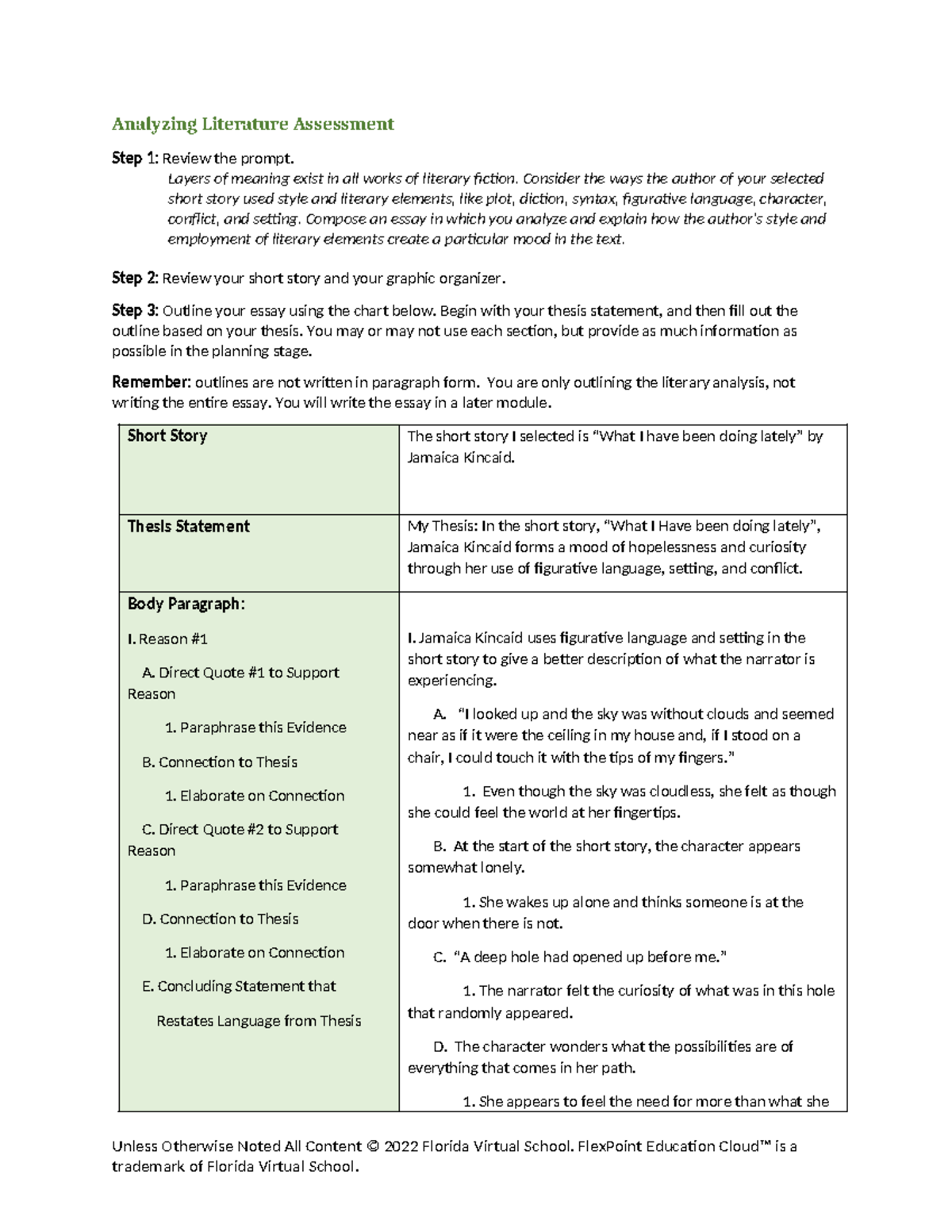 1 - this is easy - Analyzing Literature Assessment Step 1: Review the ...