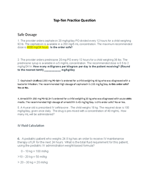 OB Dosage Calc Practice Exam with answers and calculations - OB DOSAGE ...