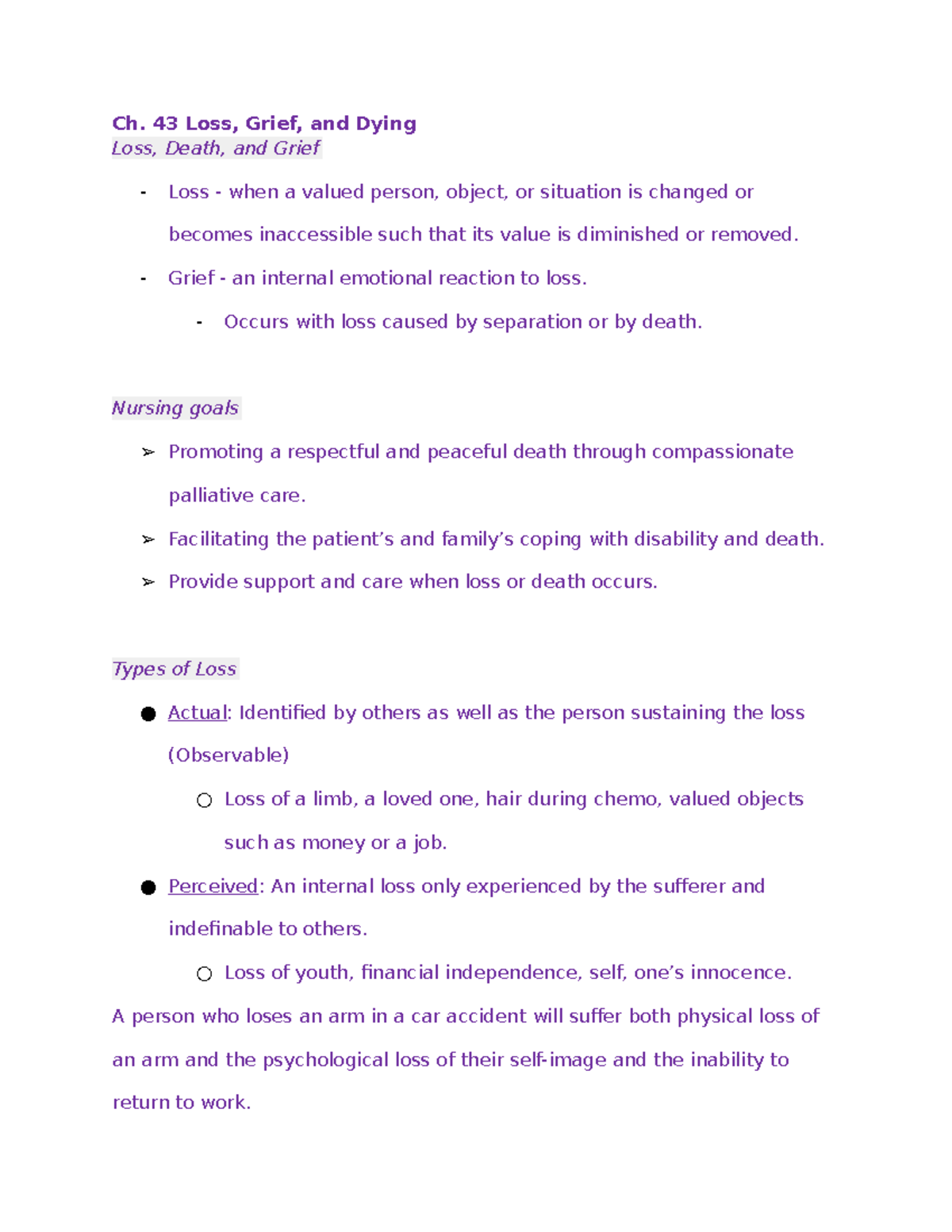 Fundamentals 3 - Ch. 43 Loss, Grief, and Dying Loss, Death, and Grief ...