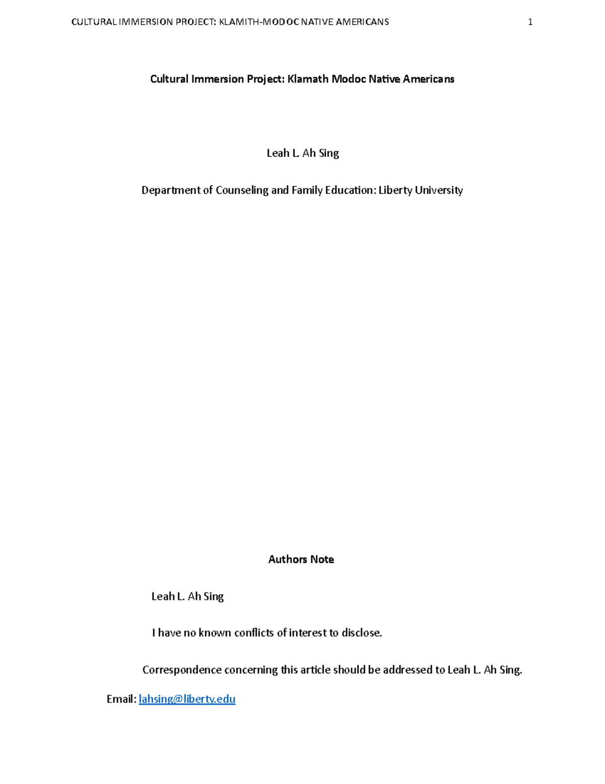 L ahsing cultural immersion paper - Cultural Immersion Project: Klamath ...