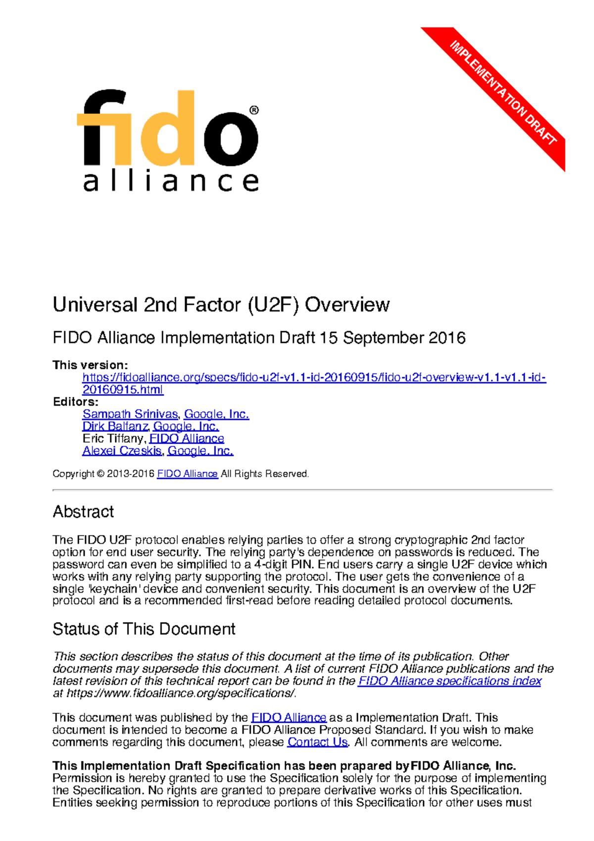 Fido u2f overview v1 - Universal 2nd Factor (U2F) Overview FIDO ...