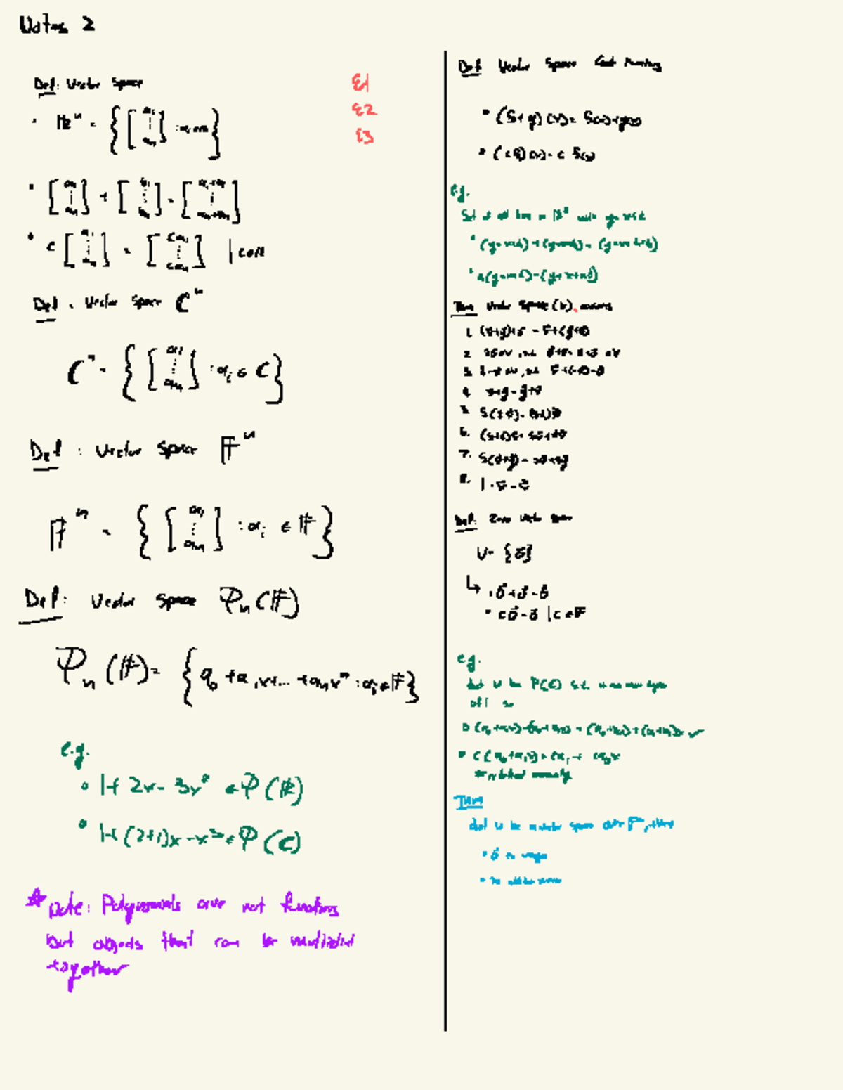 Chapter 1 Math 235 Notes - Notos Z Def Vector Space Cont Functions Def ...