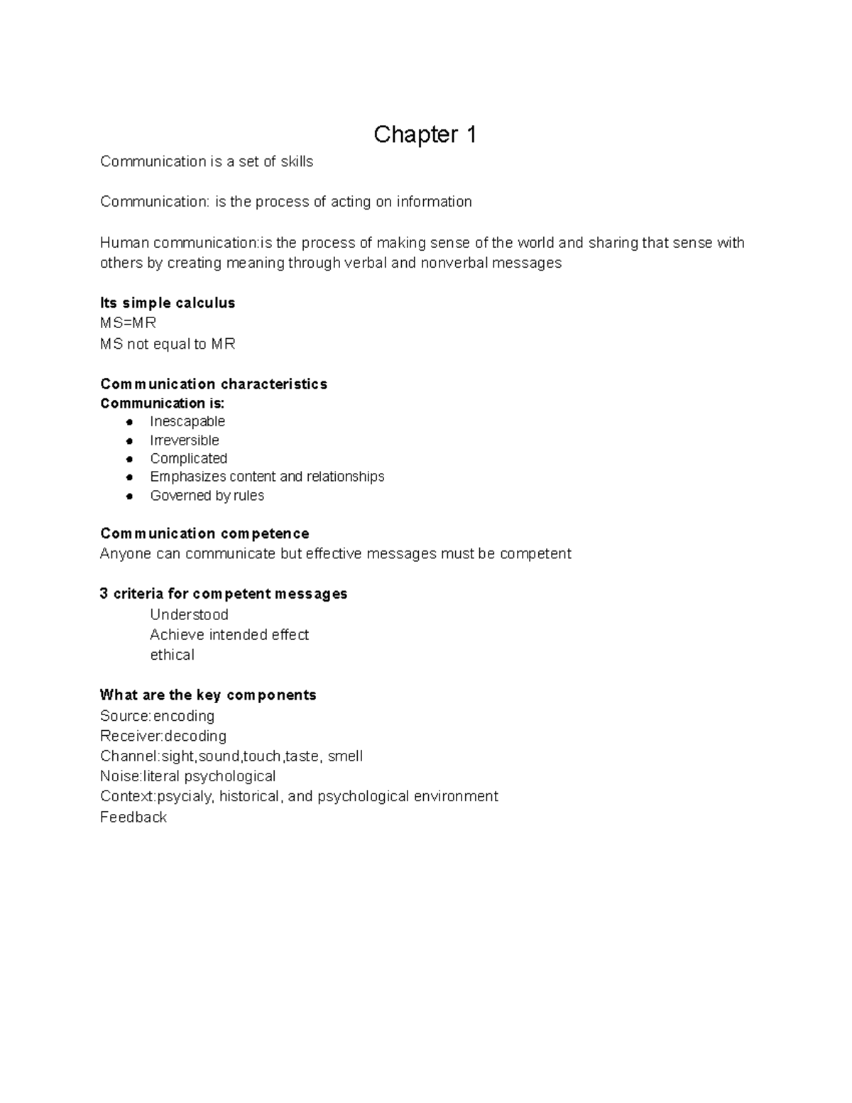 Communication chapter 1 - Chapter 1 Communication is a set of skills ...