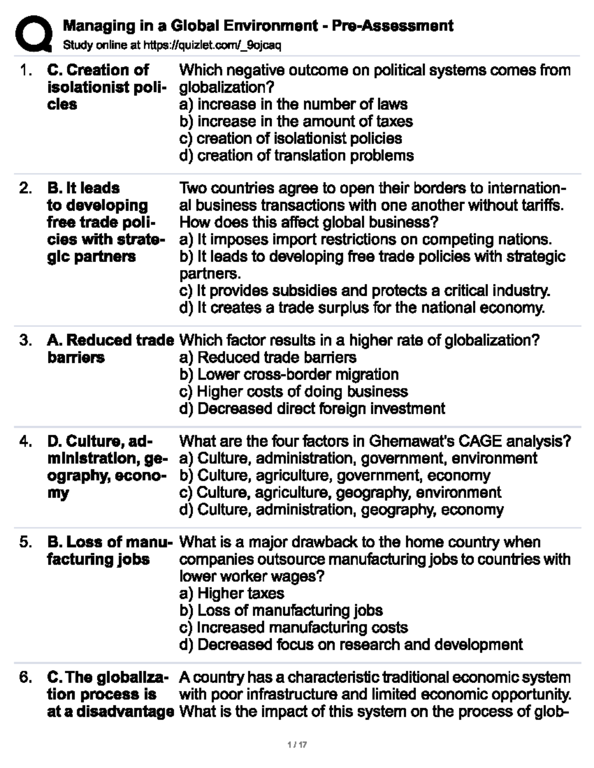 Managing in a Global Environment Exam Study Guide - Q Managing in a ...