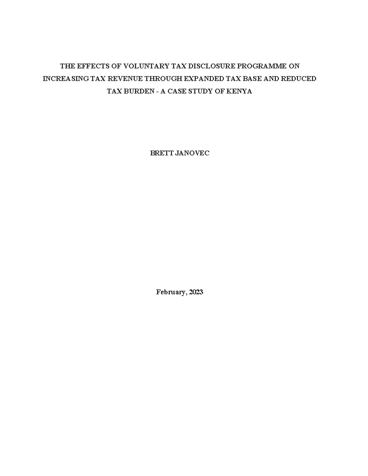THE EFFECTS OF VOLUNTARY TAX DISCLOSURE PROGRAMME ON INCREASING TAX ...