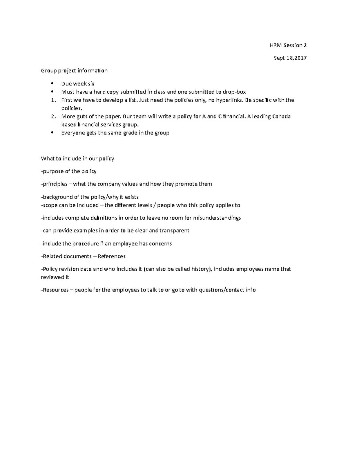 Group Project Overview - HRM Session 2 Sept 18,2017 Group project ...