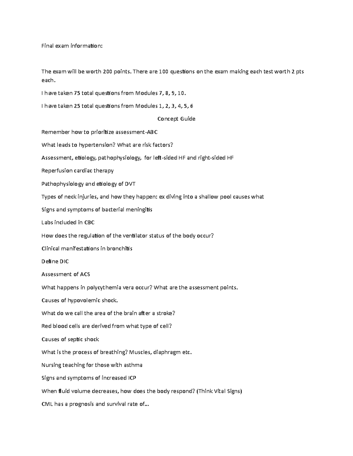 NUR2063 2020 - exam 3 concept guide - NUR2063 - Studocu