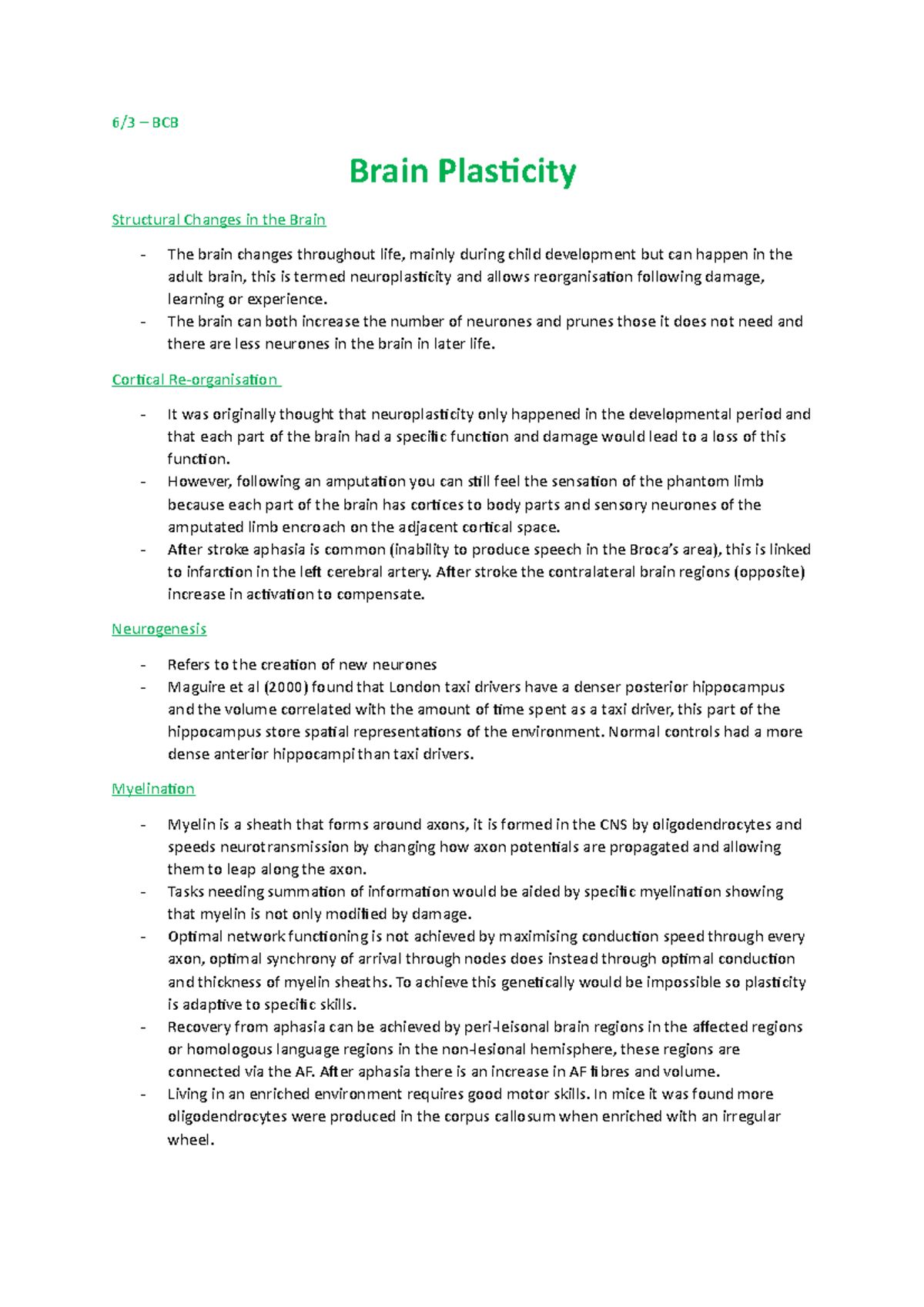 Brain Plasticity - 6/3 – BCB Brain Plasticity Structural Changes in the ...