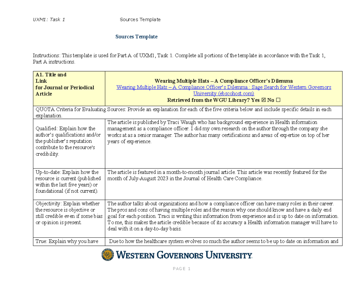 UXM1 TASK 1 - ACADEMIC RESEARCH - Sources Template Instructions: This ...