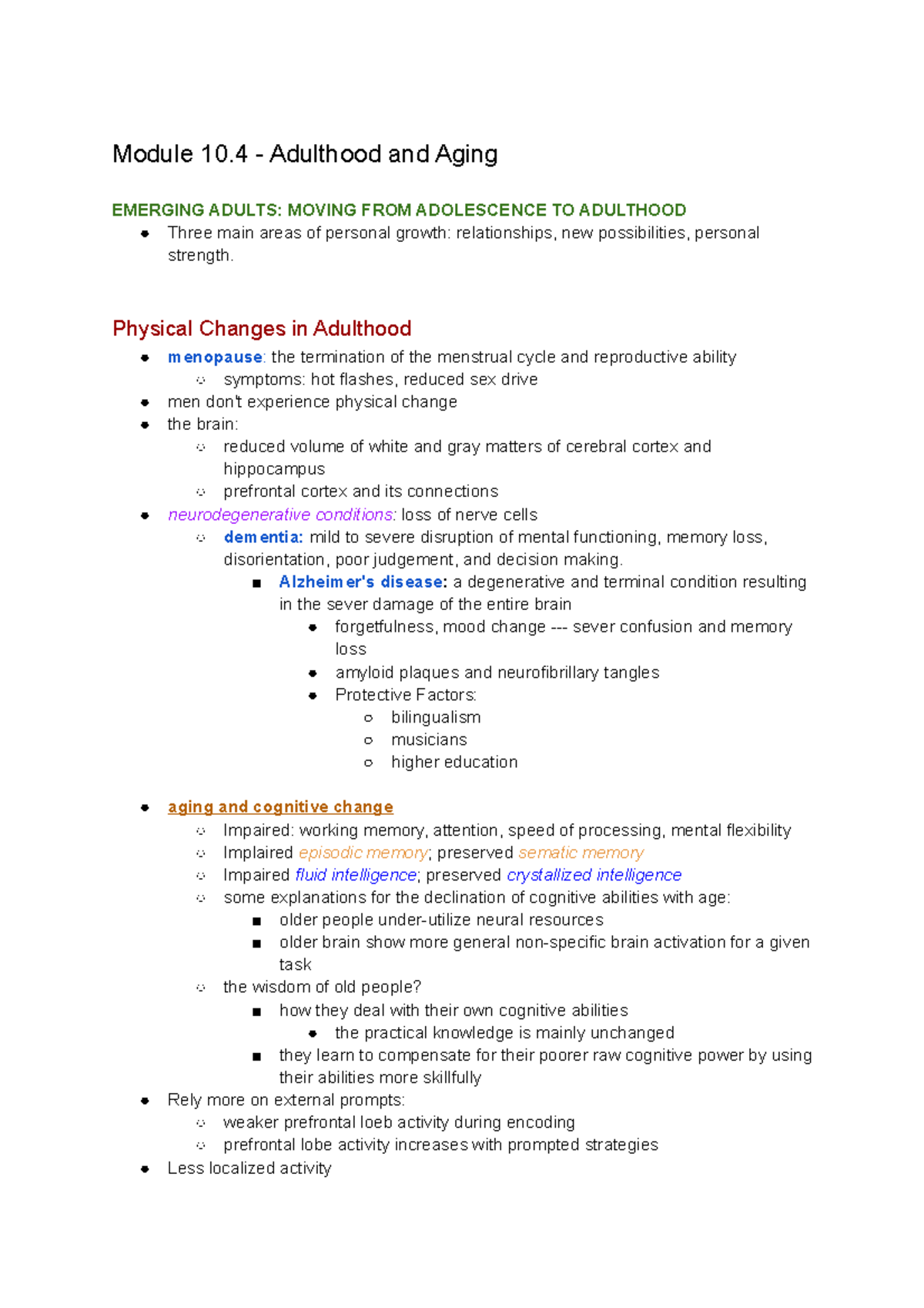 PSY100H1 UTSG Reading Notes Module 10.4 - Adulthood and Aging - Module ...