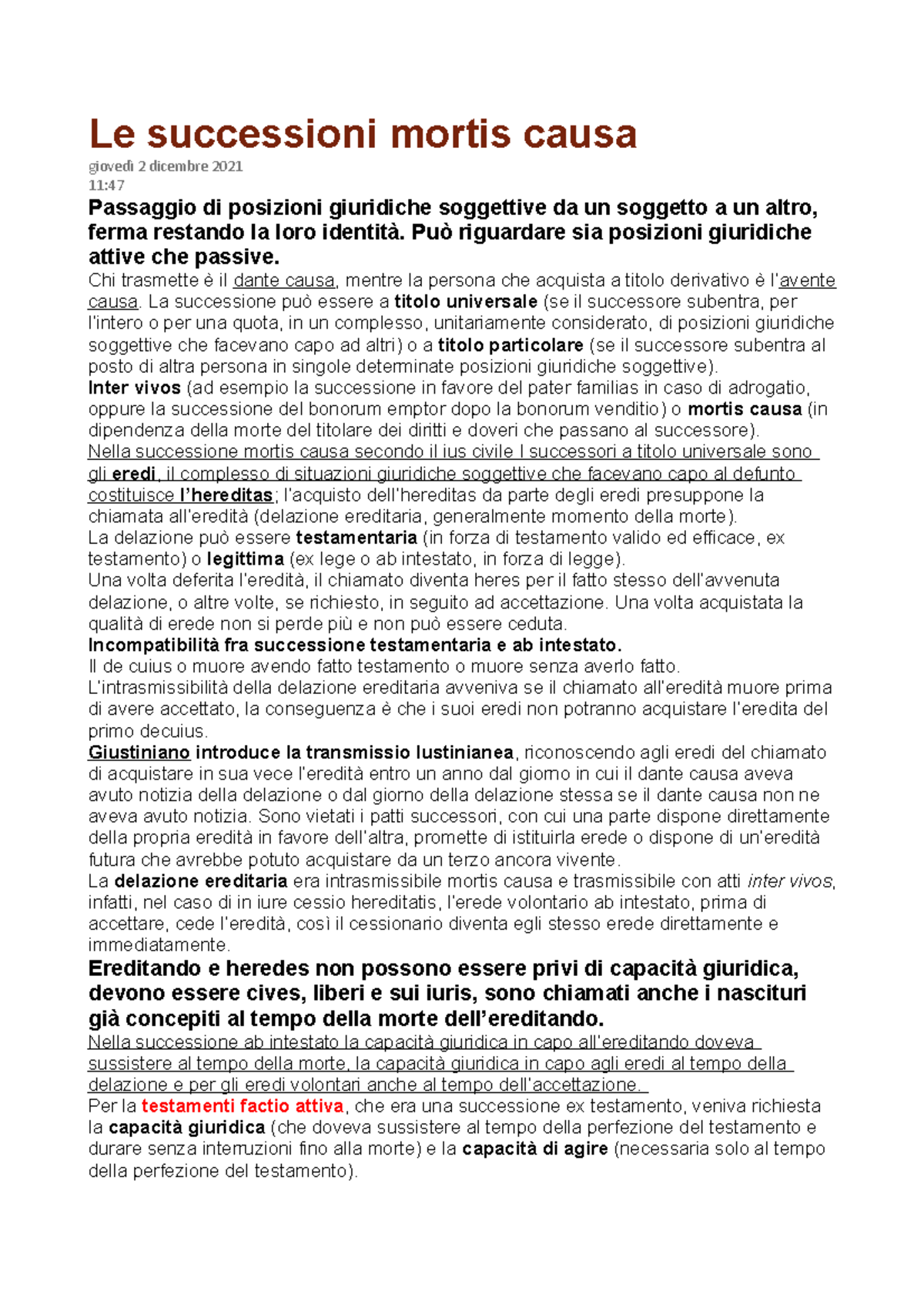 Le successioni mortis causa - Le successioni mortis causa giovedì 2 dicembre 2021 11: Passaggio ...