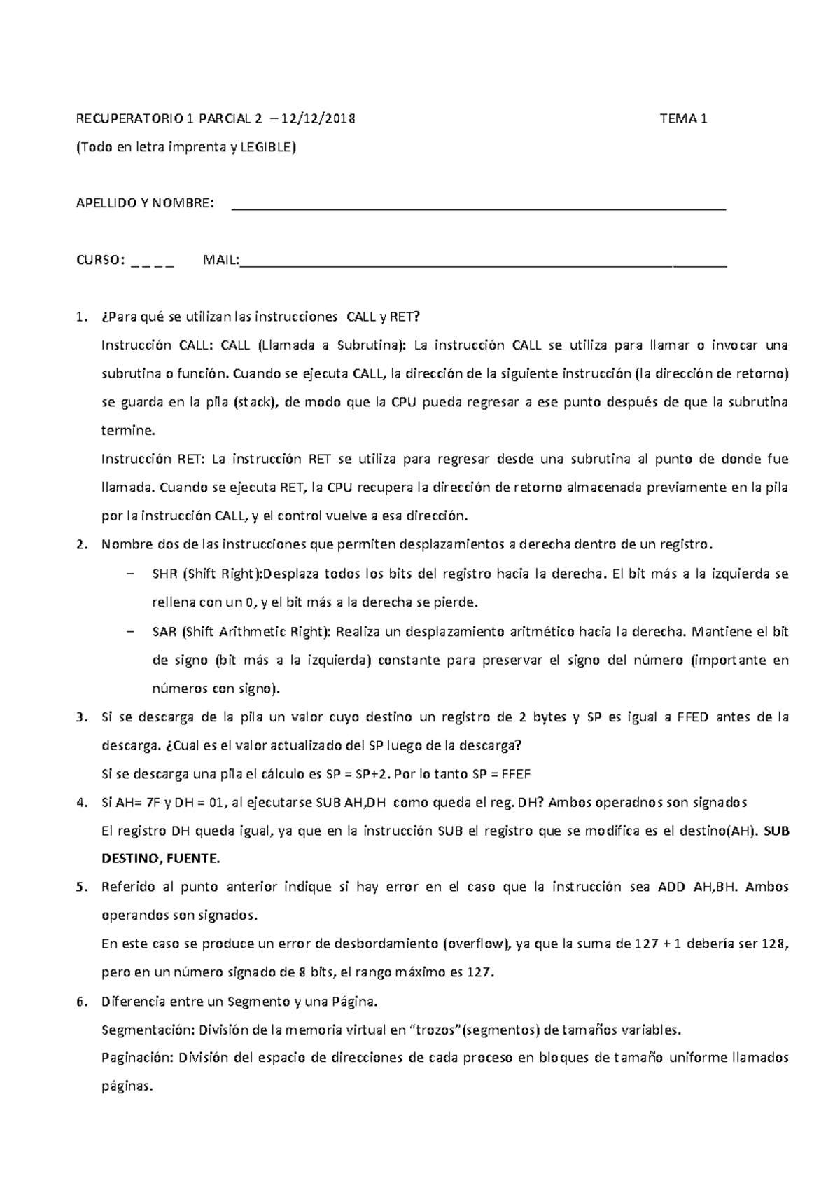 Segundo Parcial - Resuelto - RECUPERATORIO 1 PARCIAL 2 – 12/12/2018 ...