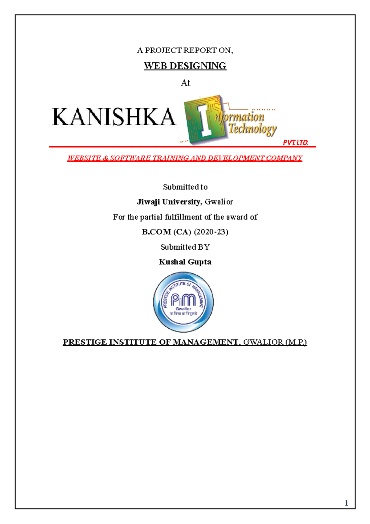 Kushal internship report - A PROJECT REPORT ON, WEB DESIGNING At ...