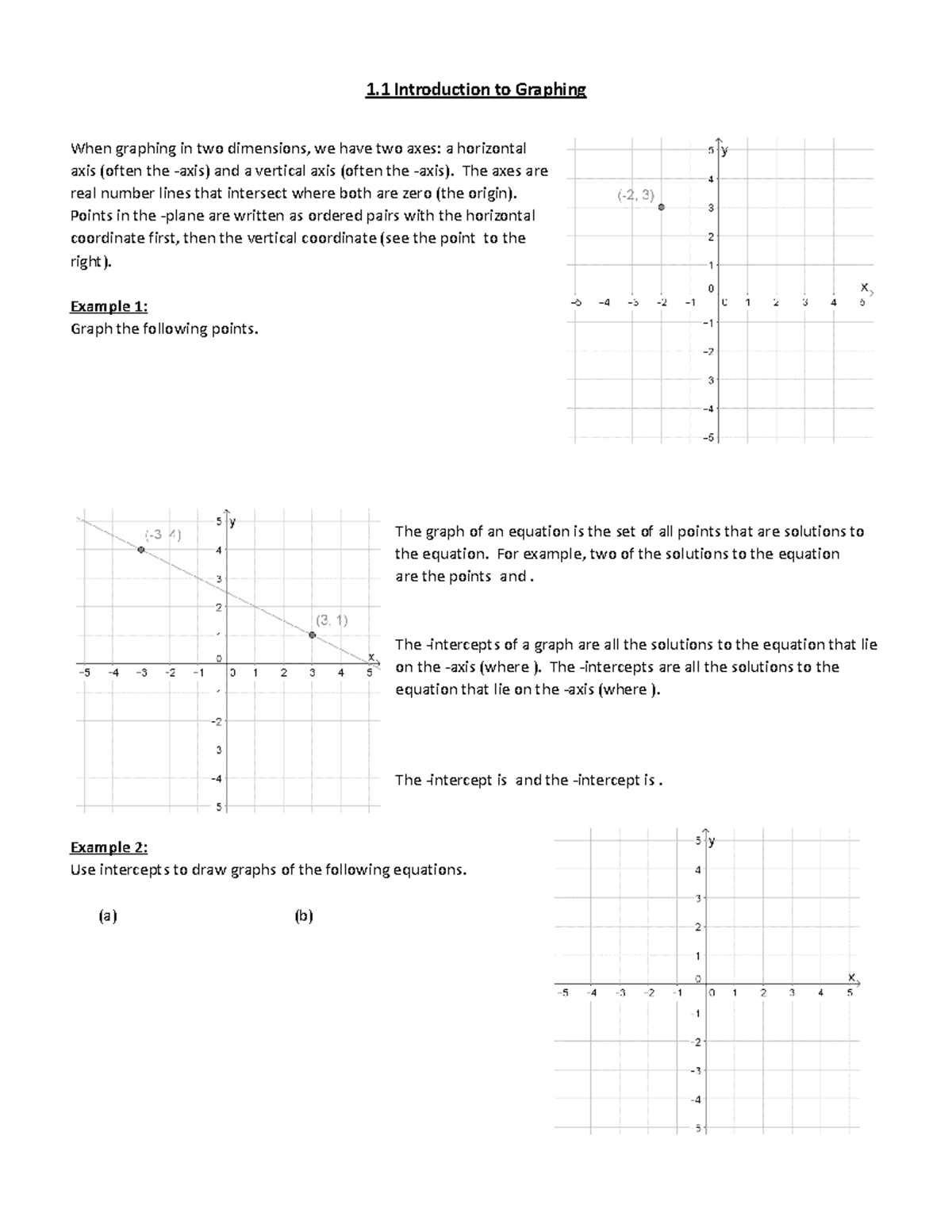 Section 1.1 Introduction to Graphing - 1 Introduction to Graphing When ...