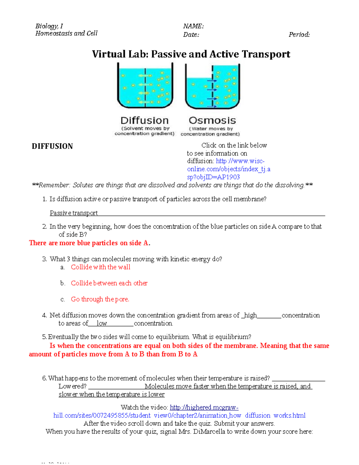 Bio ch 5 vlab - passive and active transport - Virtual Lab: Passive and ...