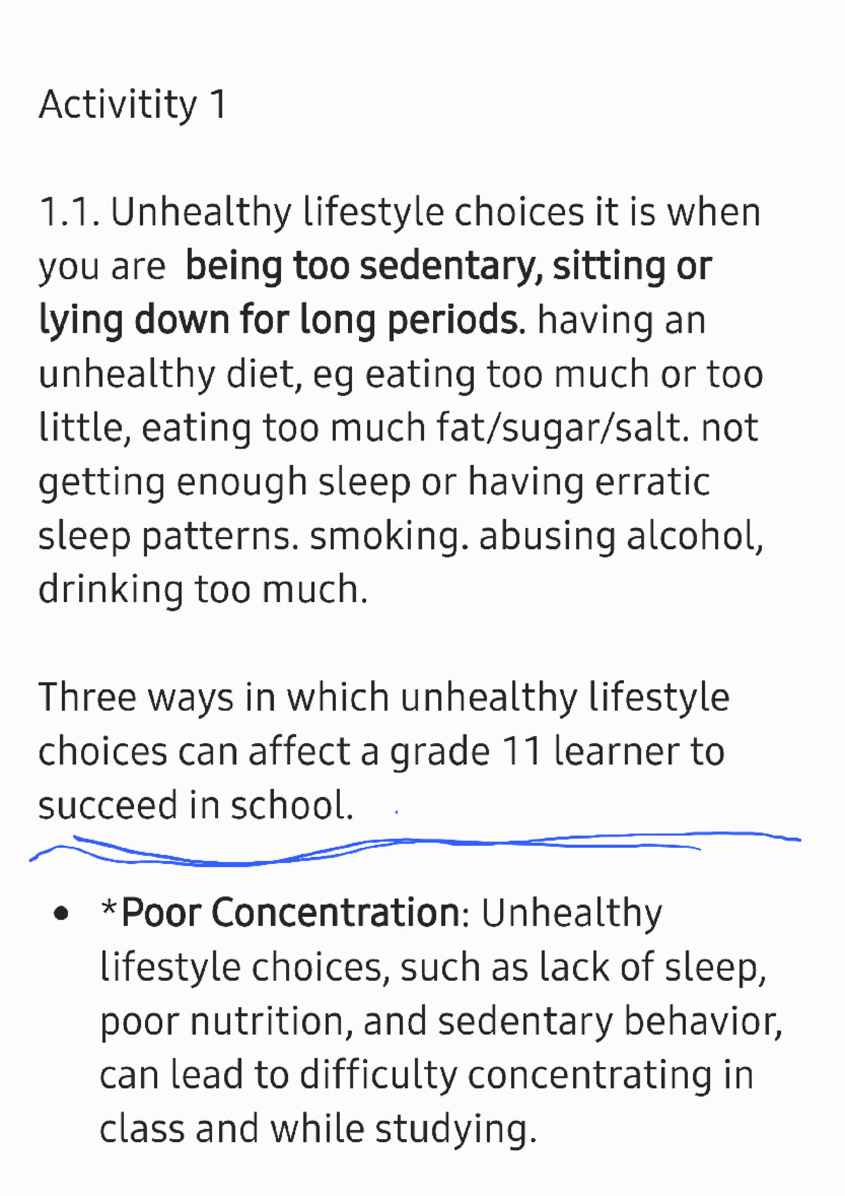 Life Orientation 240806 162136 - Activitity 1 1. Unhealthy lifestyle ...
