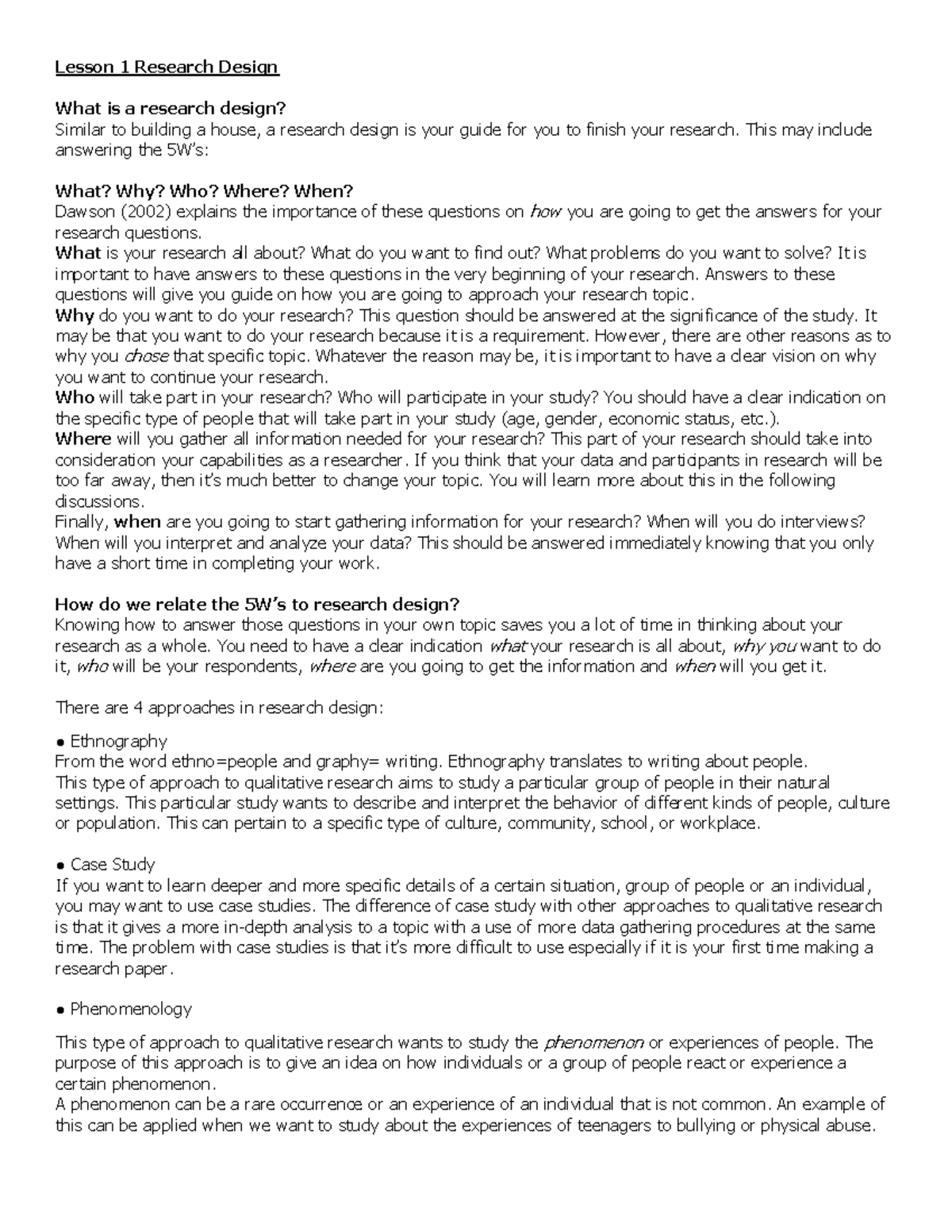 Practical Research 2nd Sem Week 3 - Lesson 1 Research Design What is a ...