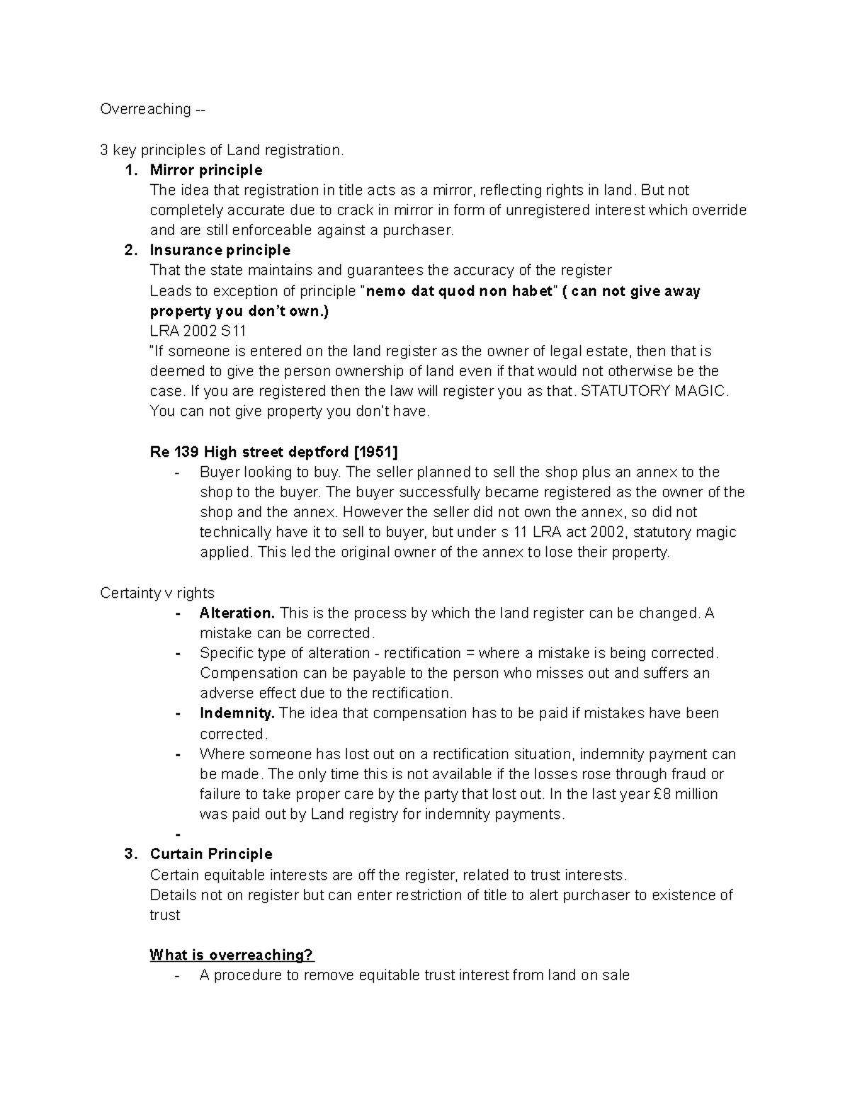Lecture 4 - Overreaching Registration of title - Overreaching - 3 key ...