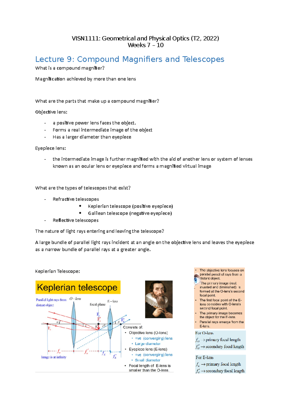 VISN1111 notes #2 - VISN1111: Geometrical and Physical Optics (T2, 2022 ...