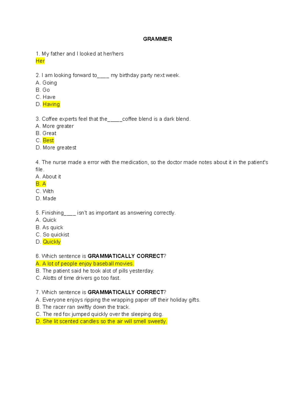 Hesi-V2 - hesi notes - GRAMMER 1. My father and I looked at her/hers ...