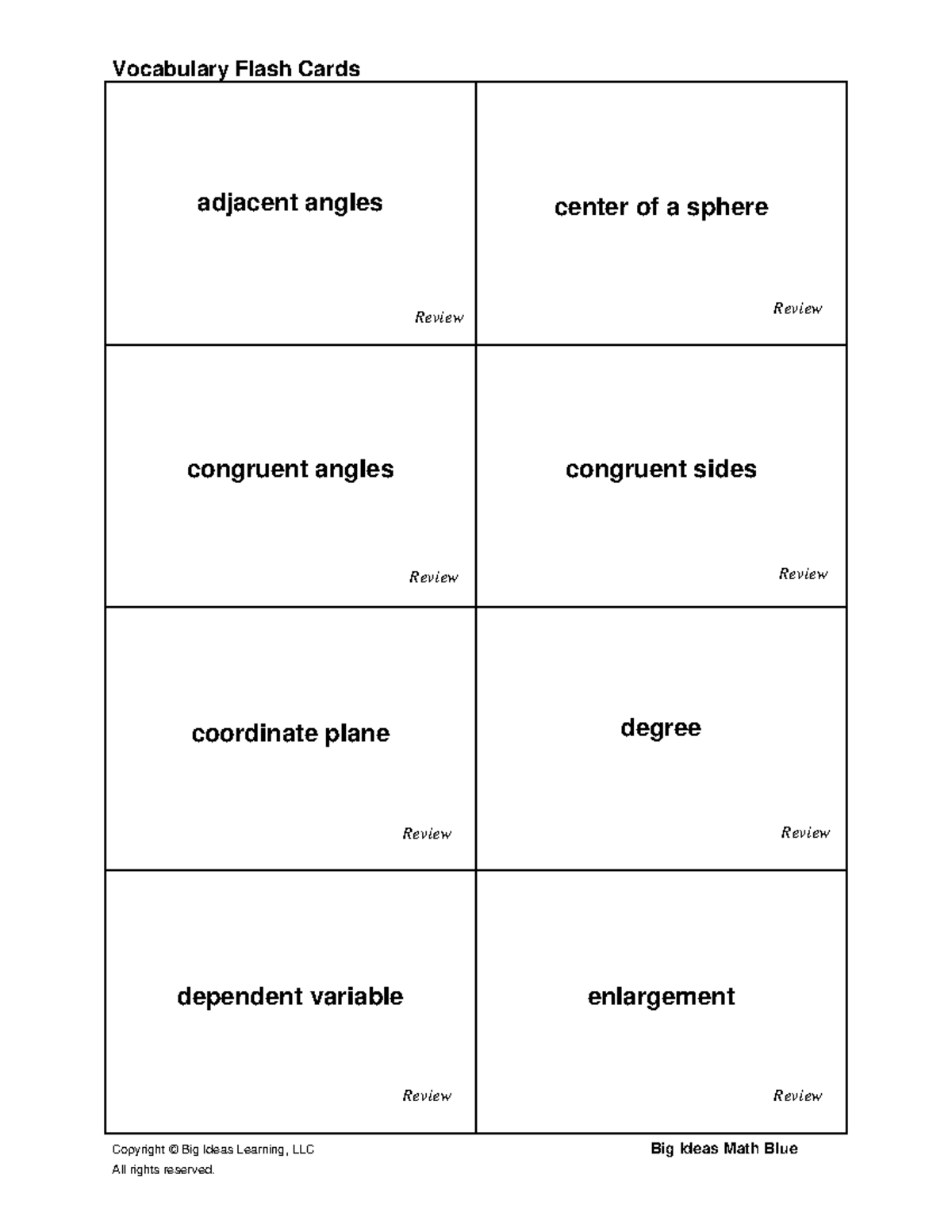 Glossary flashcards g8 - Copyright © Big Ideas Learning, LLC Big Ideas ...