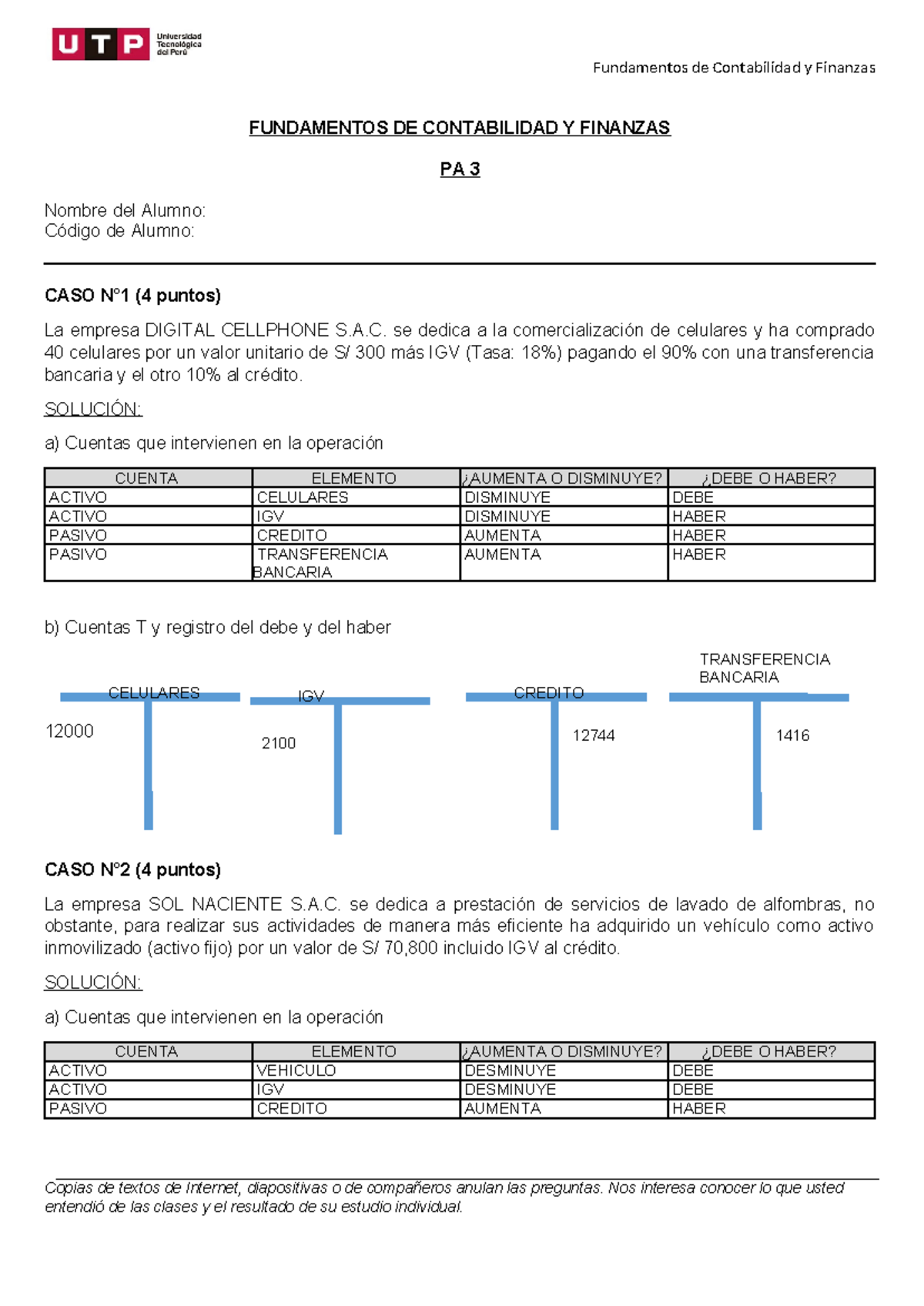 PA3 - Fundamentos de Contabilidad y Finanzas FUNDAMENTOS DE CONTABILIDAD Y FINANZAS PA 3 Nombre ...