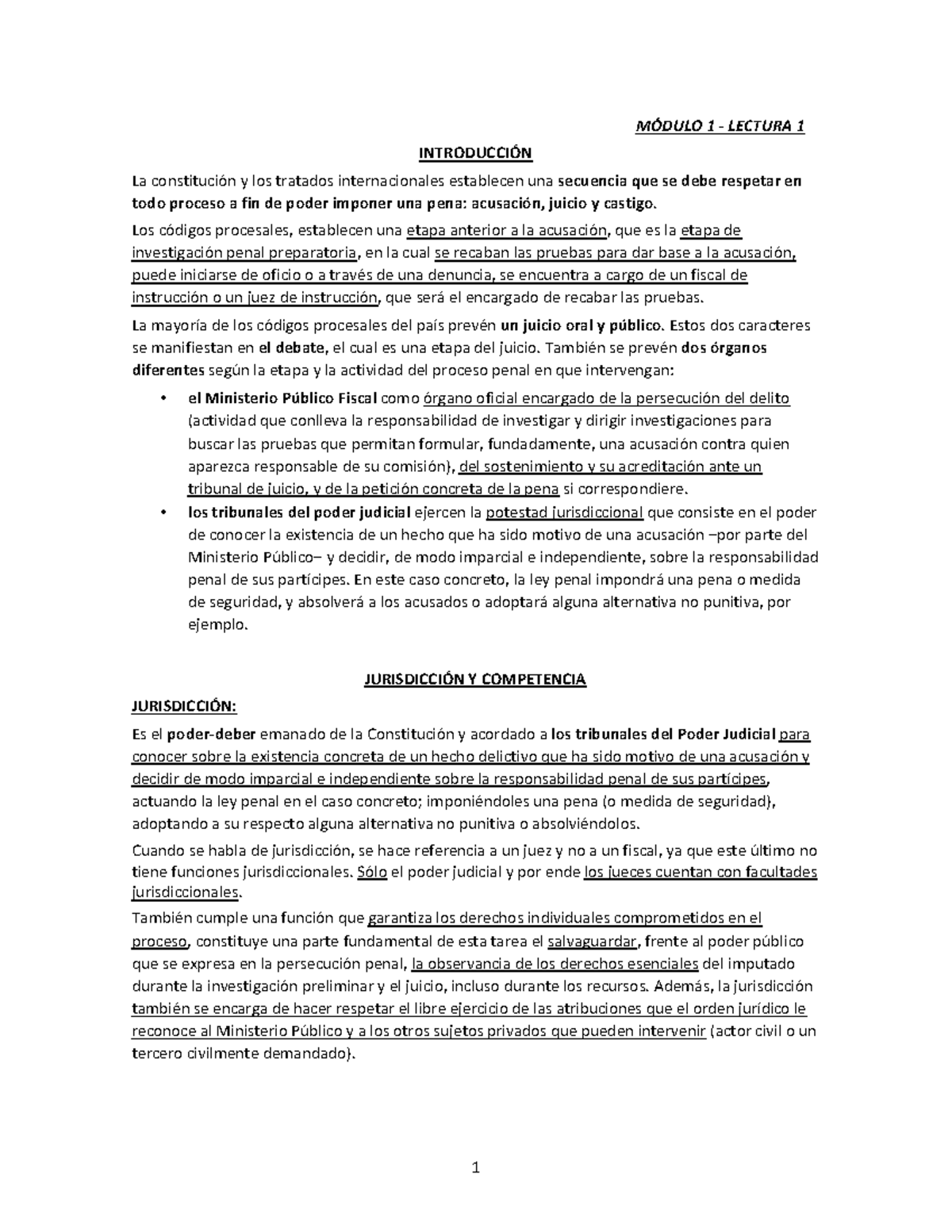 Modulo 1 Y 2 Derecho Procesal III - 1 MÓDULO 1 -­‐ LECTURA INTRODUCCIÓN La constitución y los ...