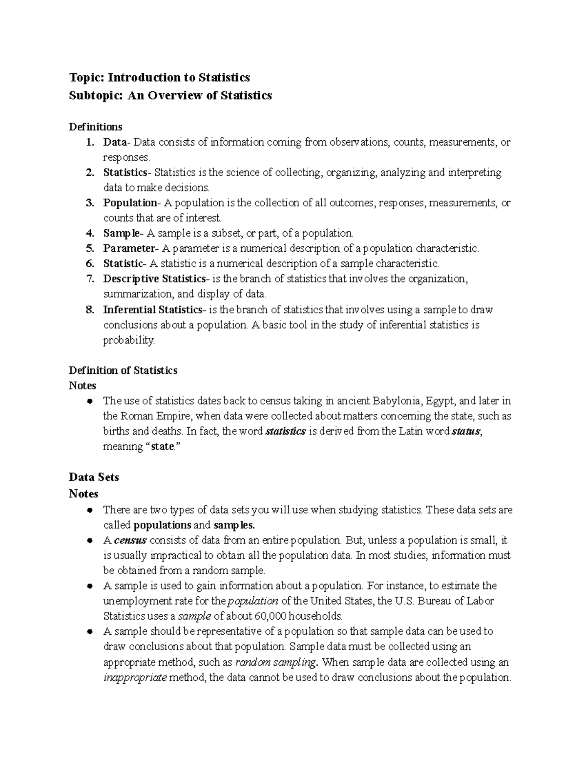 Introduction To Statistics 1 1 Notes Topic Introduction To introduction-to-statistics-1-1-notes-topic-introduction-to