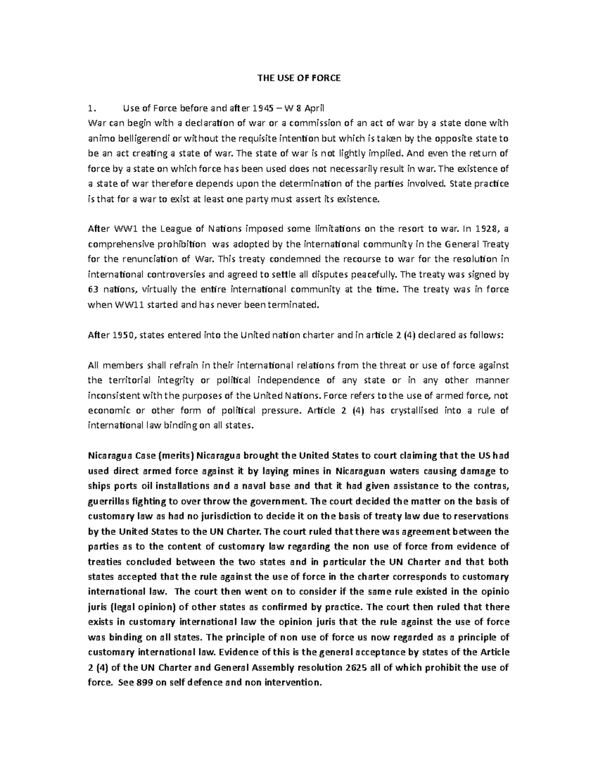 THE USE OF Force - Lecture notes 1 - THE USE OF FORCE Use of Force ...