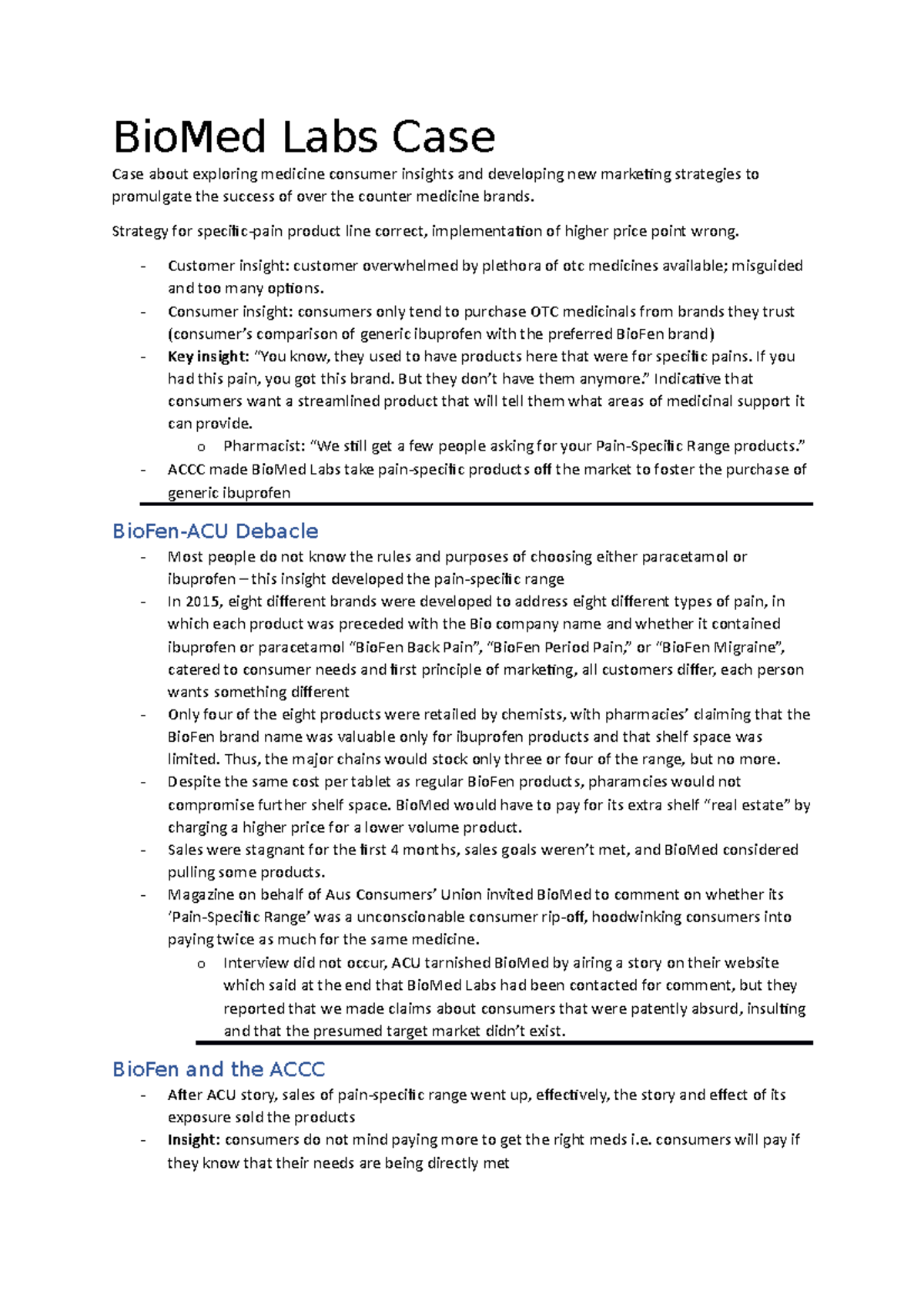 Case - Bio Med Labs - Summary - BioMed Labs Case Case about exploring medicine consumer insights ...