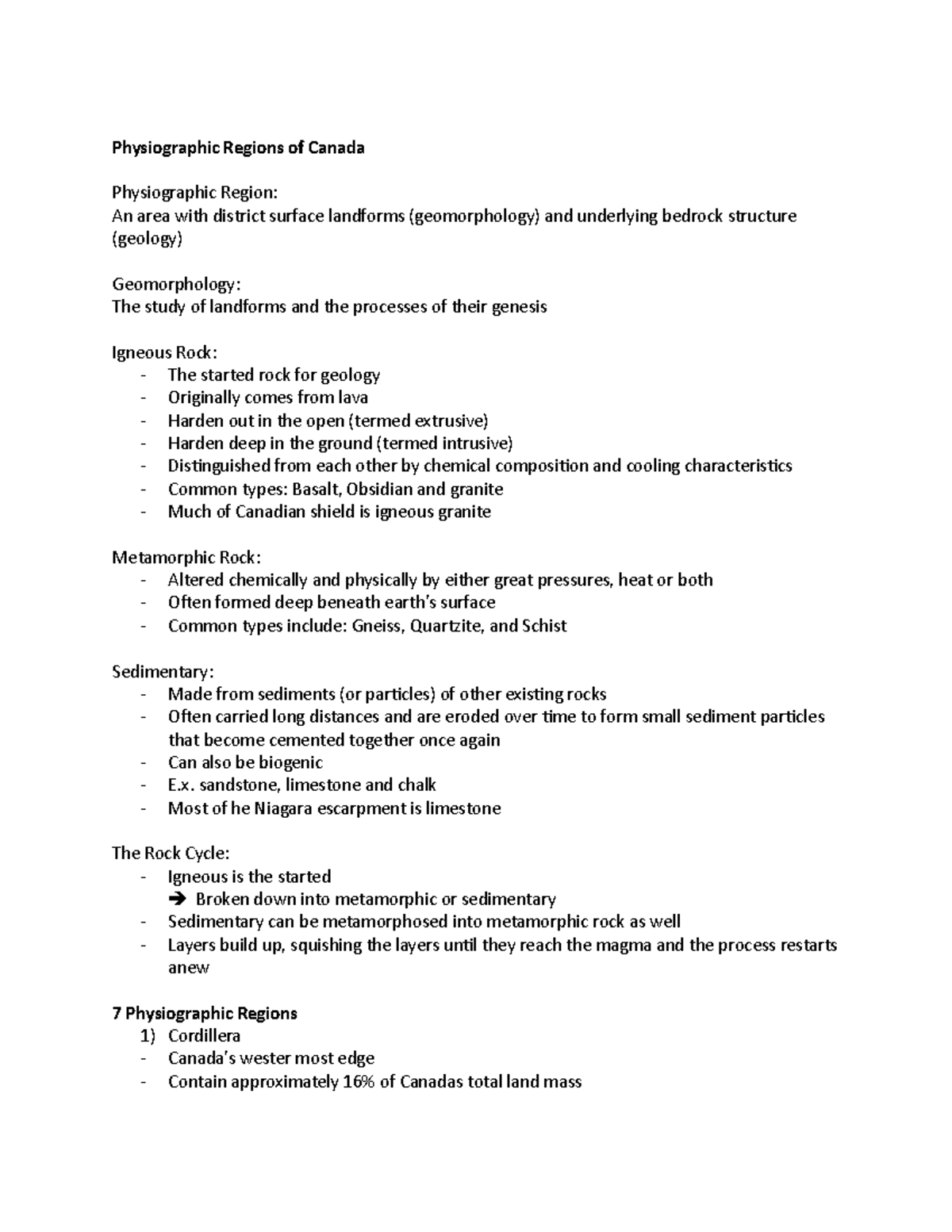 Quiz 1 GEO 2OC3 - quiz 1 - Physiographic Regions of Canada ...