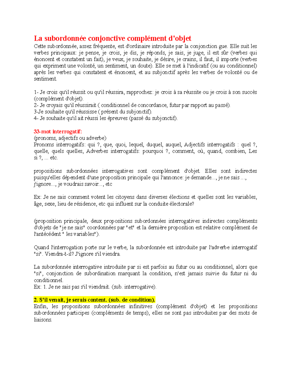 La subordonnée conjonctive complément d'objet - La subordonnée ...