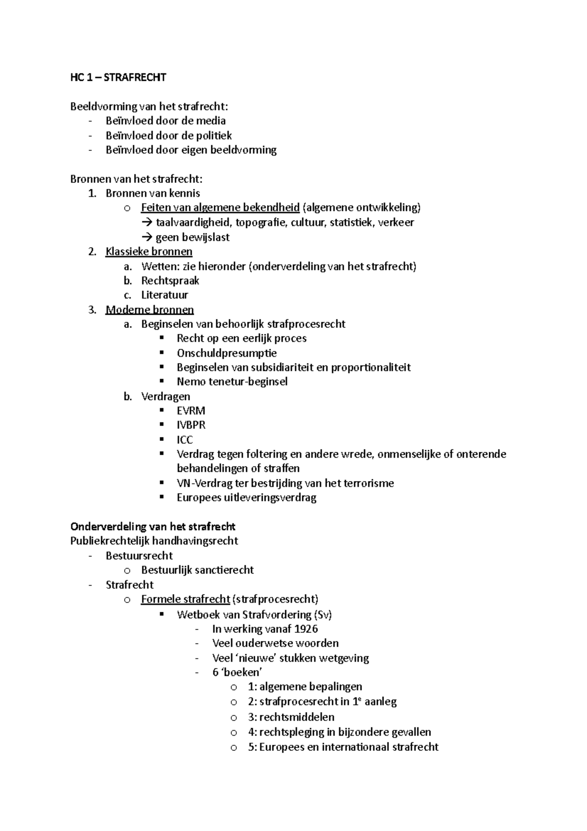 Hc Strf Hoorcollegeaantekening Van B1 Strafprocesrecht Hc 1