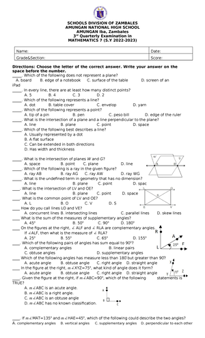 Mathematics 7 Q3 Mod3 Parallel Lines Cut by Transversal V3 - 7 ...