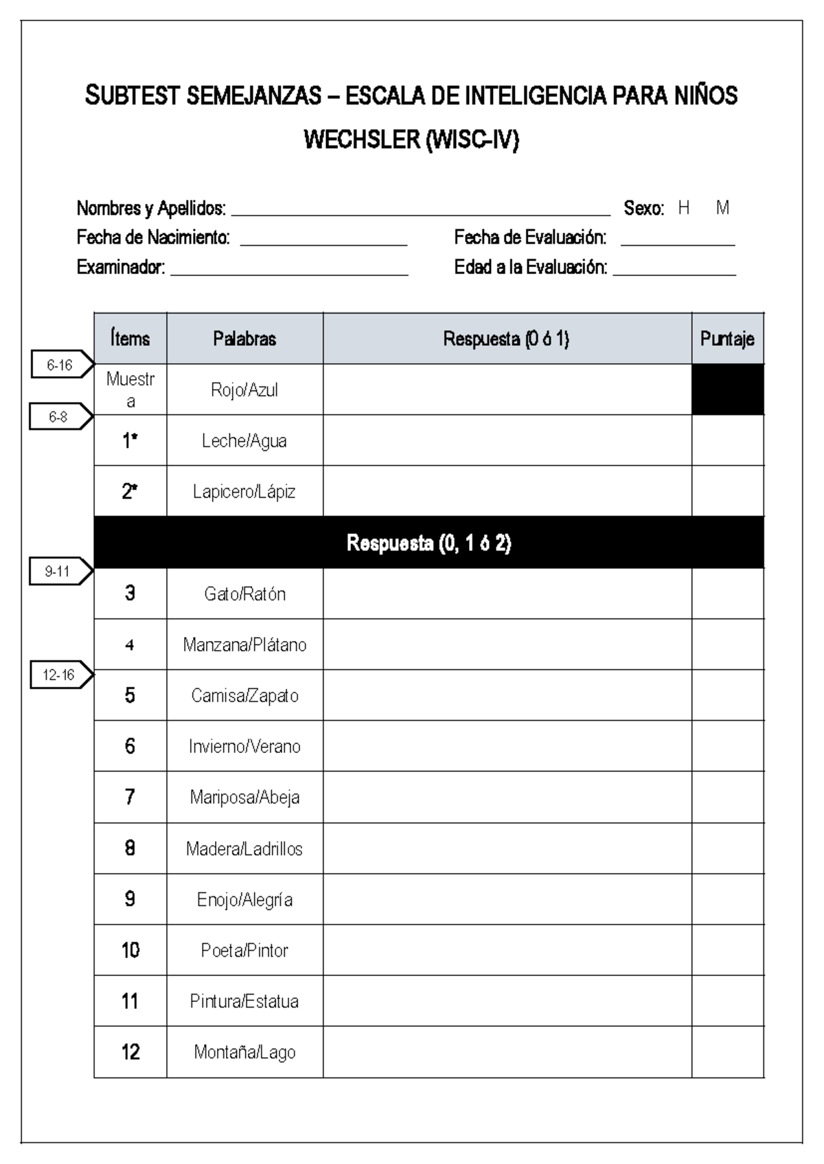 Semejanzas - WISC V - SUBTEST SEMEJANZAS – ESCALA DE INTELIGENCIA PARA ...