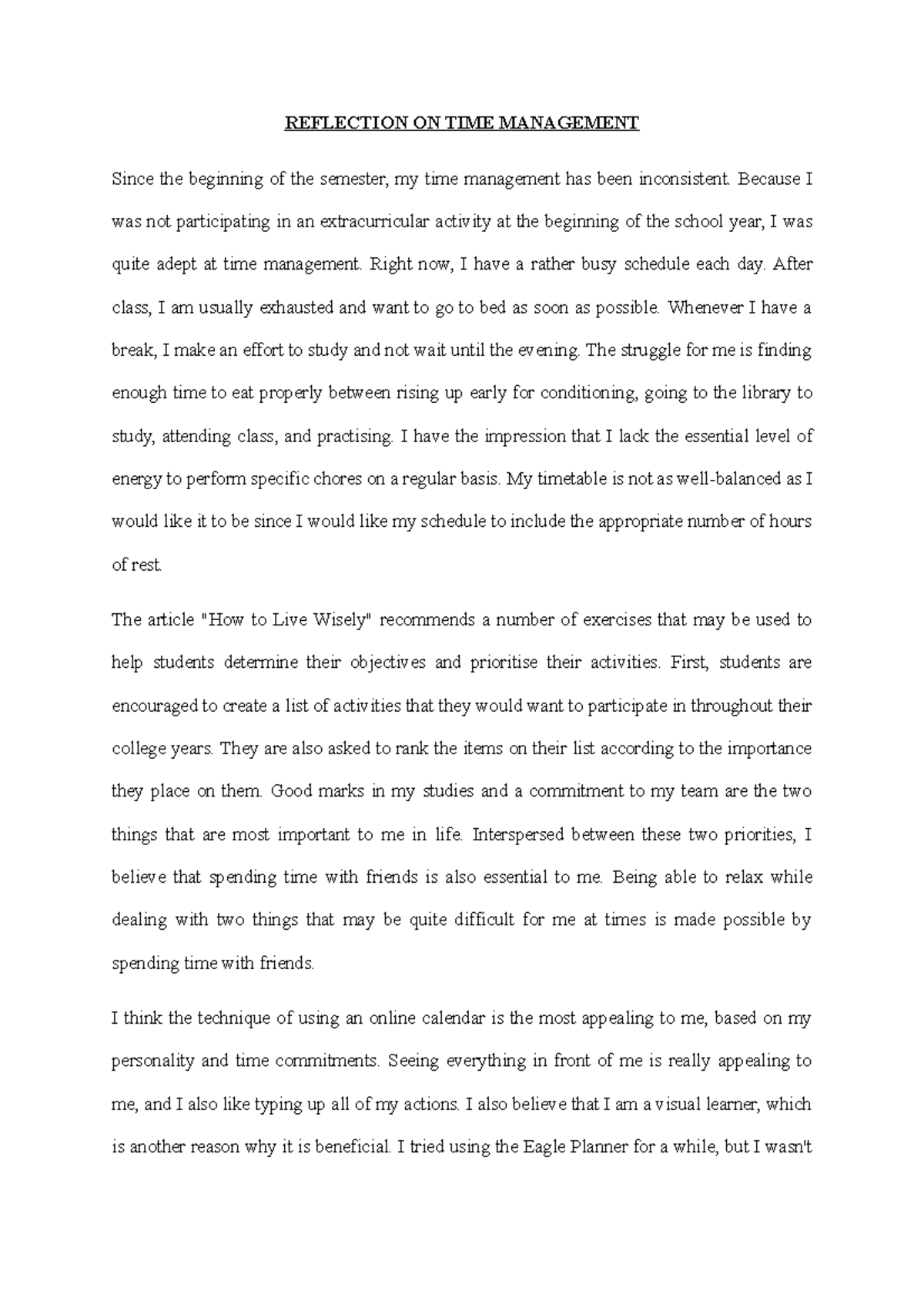 Reflection ON TIME Management (Nadia Rizwan D2) - REFLECTION ON TIME ...