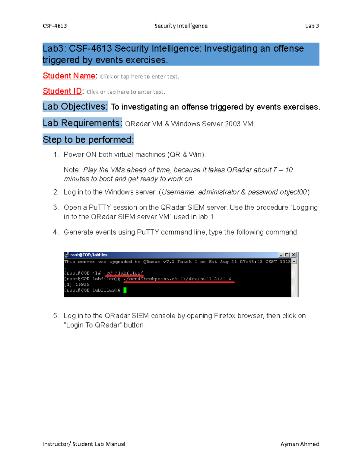 LAB3(1) - Lab 3 SOl - Lab3: CSF-4613 Security Intelligence ...