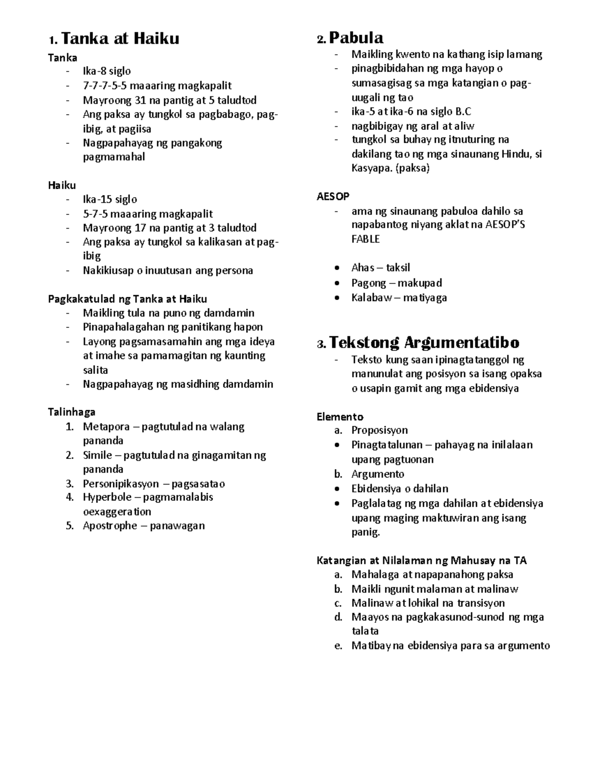 Filipino Reviewer Q2 - 1. Tanka at Haiku Tanka - Ika-8 siglo - 7-7-7-5 ...