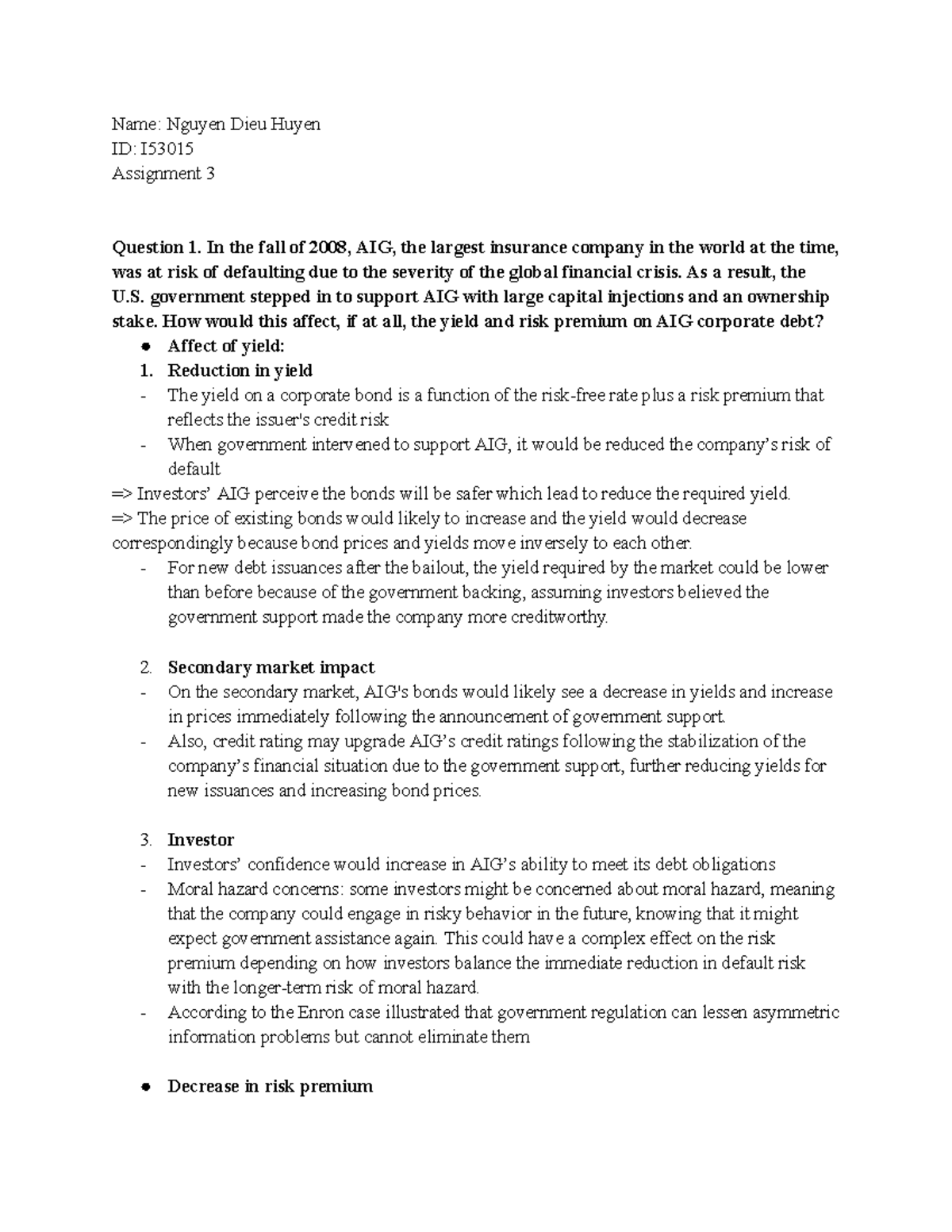 [Financial Institutions and Systems] Assignment 3 - Name: Nguyen Dieu Huyen ID: I Assignment 3 ...