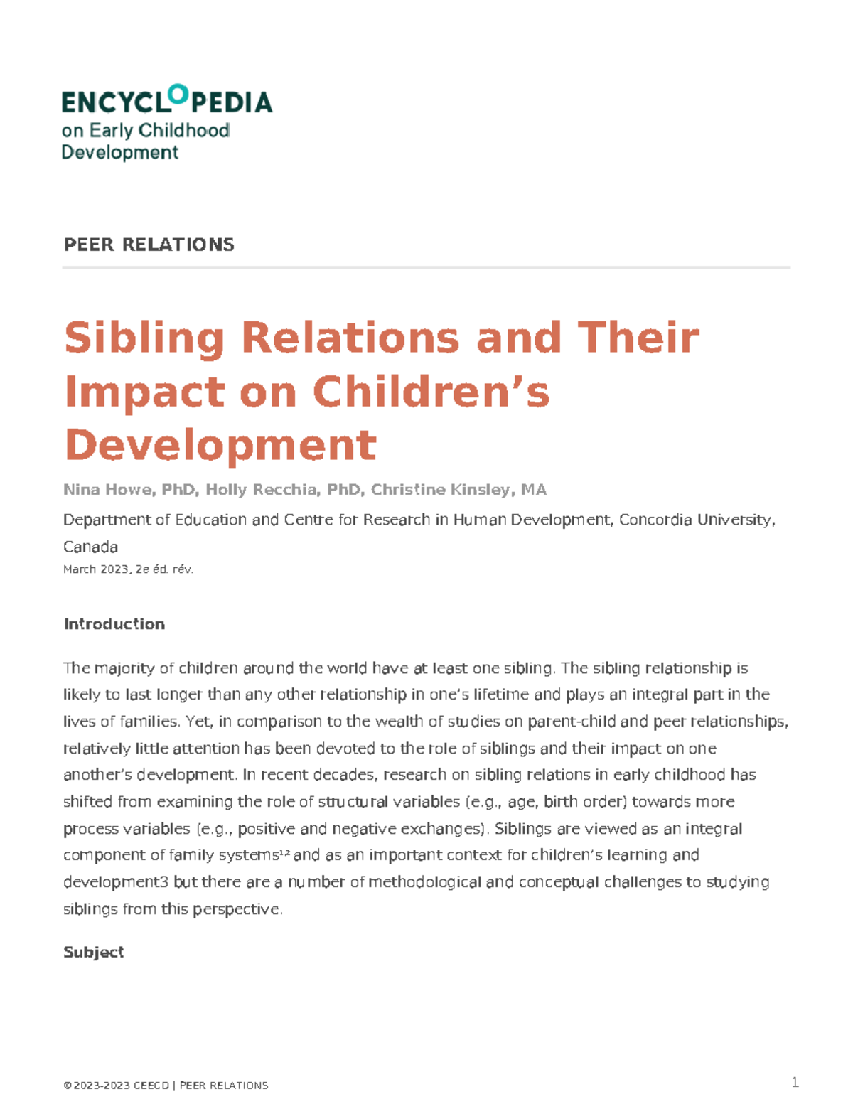 Sibling relations and their impact childrens development - PEER ...