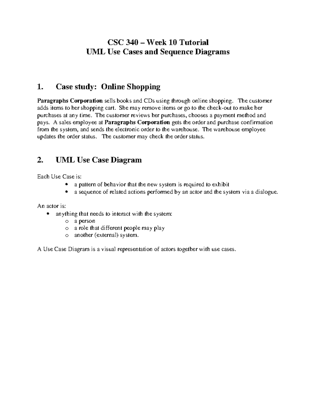 Tutorial-usecases - UML case study example from the web - CSC 340 – Week 10 Tutorial UML Use ...