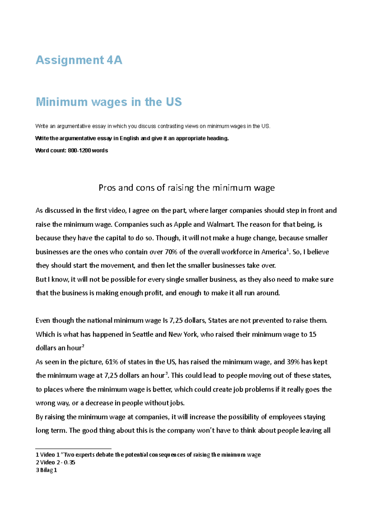 Engelsk terminsprøve 2022 - Assignment 4A Minimum wages in the US Write ...