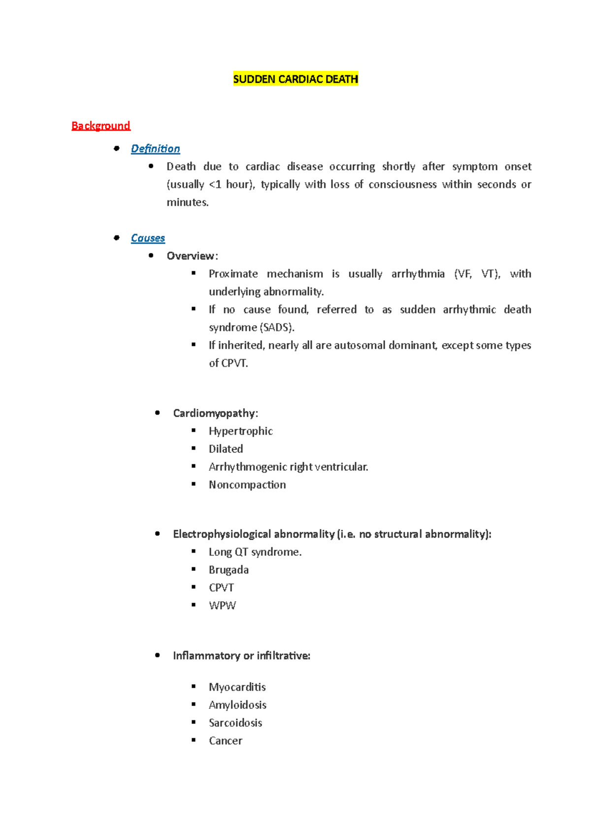 Sudden Cardiac Death - Lecture notes 9 - SUDDEN CARDIAC DEATH ...