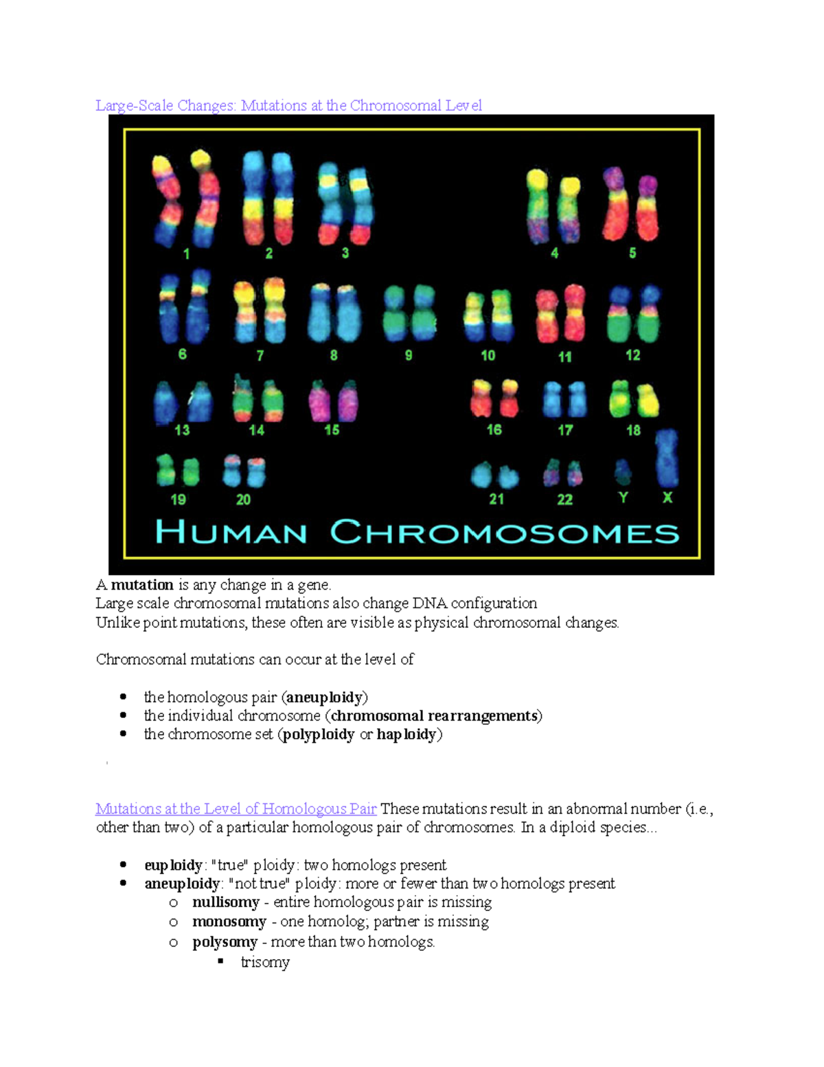 Lecture 15 - Mutation at the Chromosomal Level (Chapter 17) - Changes: Mutations at the ...