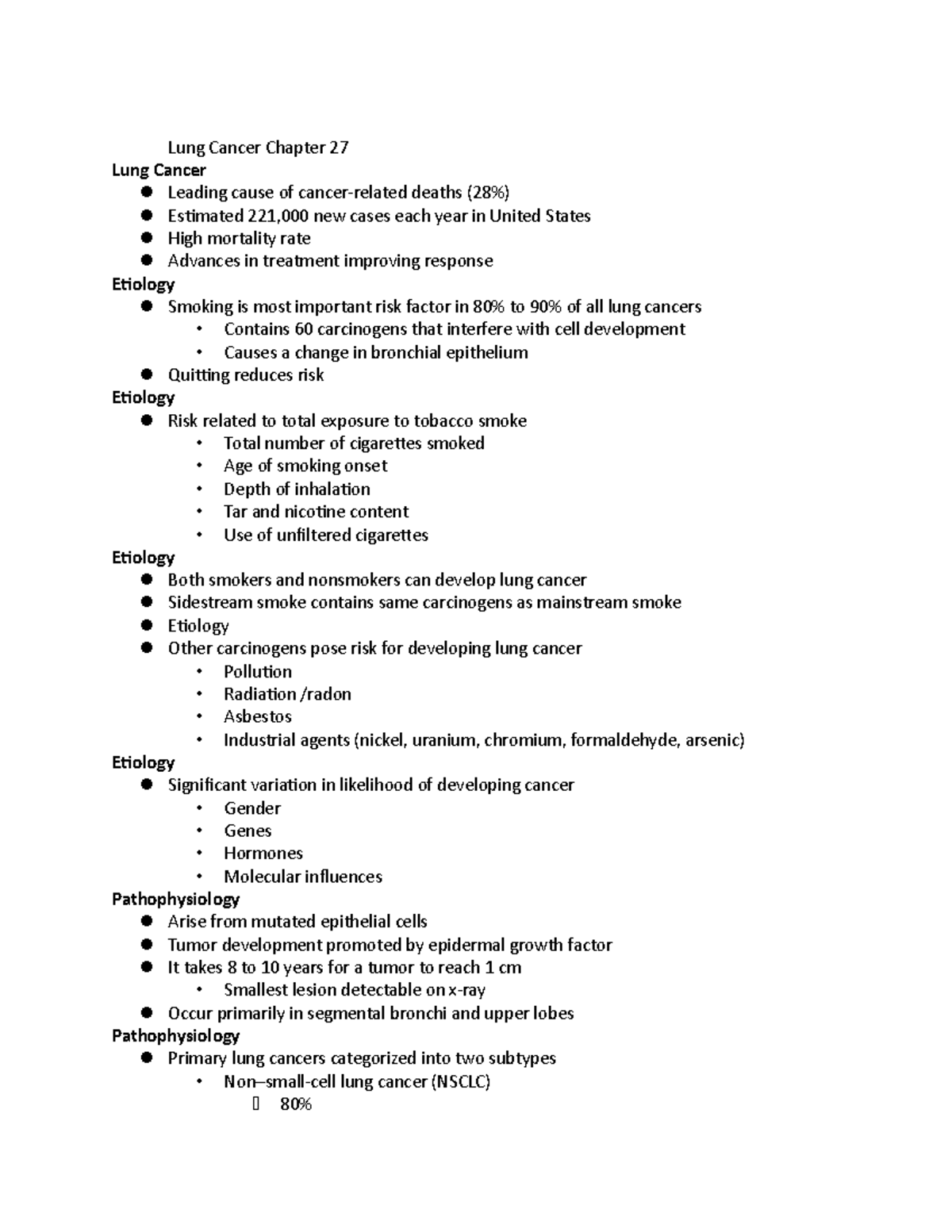 Lung Cancer Chapter 27 - Notes - Lung Cancer Chapter 27 Lung Cancer ...