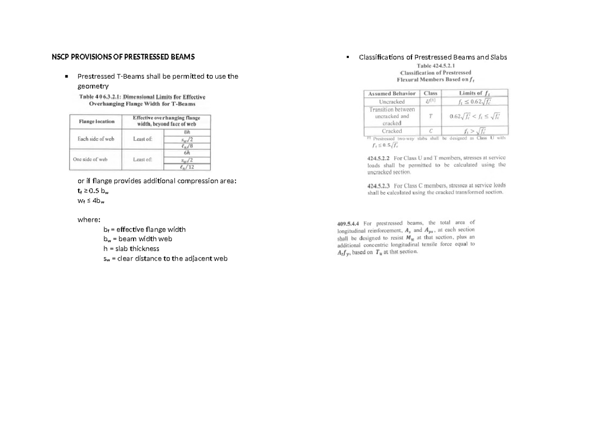 NSCP Provisions OF Prestressed Beams and Slabs - Bachelor of science in ...