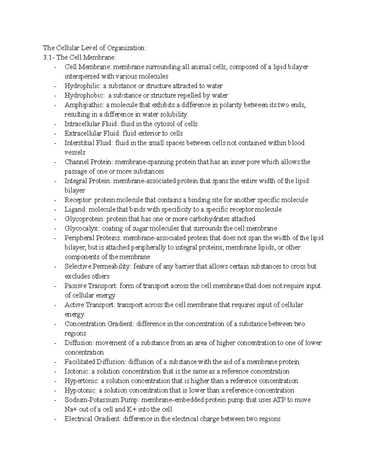 Anatomy Ch. 3 Notes - The Cellular Level of Organization: 3- The Cell ...