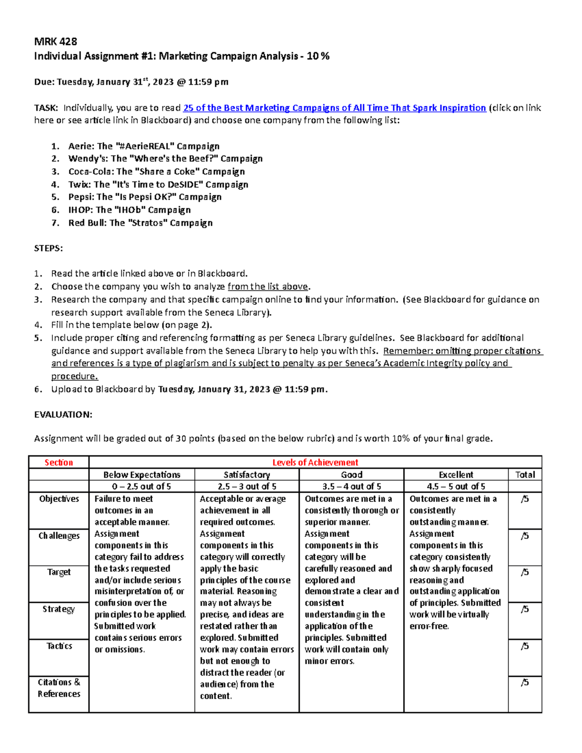 Invidivual Assignment #1 - MRK 428 Individual Assignment #1: Marketing ...