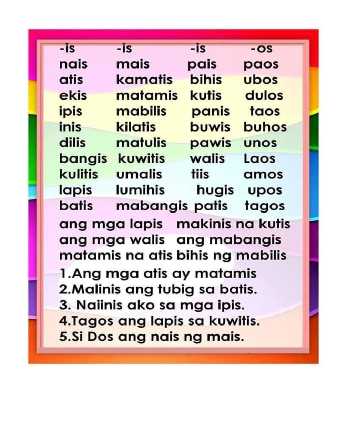 Tagalog Reading Materials - nais mais pais paos atis kamatis bihis ubos ...